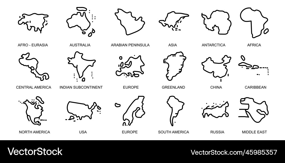 World regions related square line icon set Vector Image