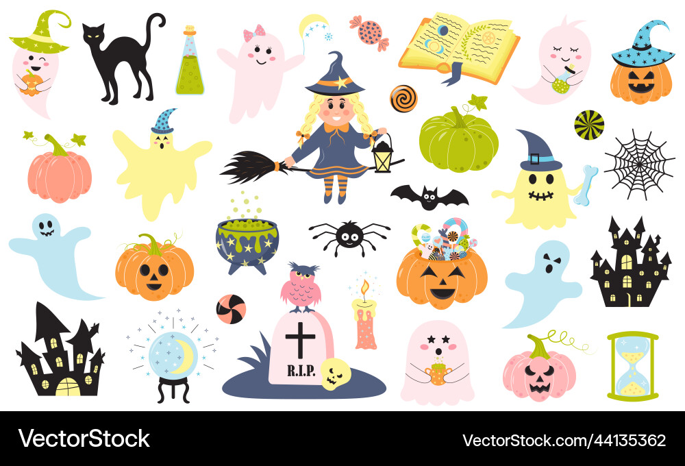 Cute halloween with cartoon characters Royalty Free Vector
