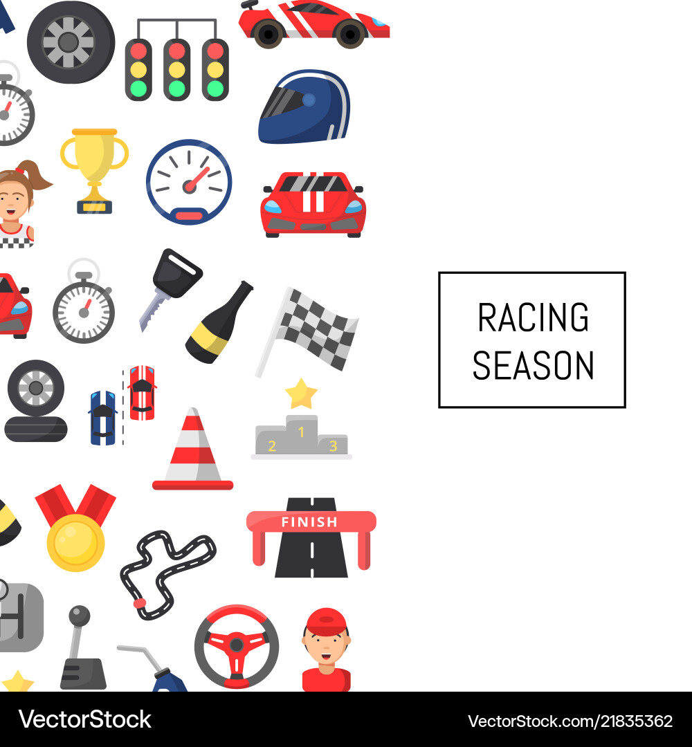 Flat car racing icons background with place Vector Image