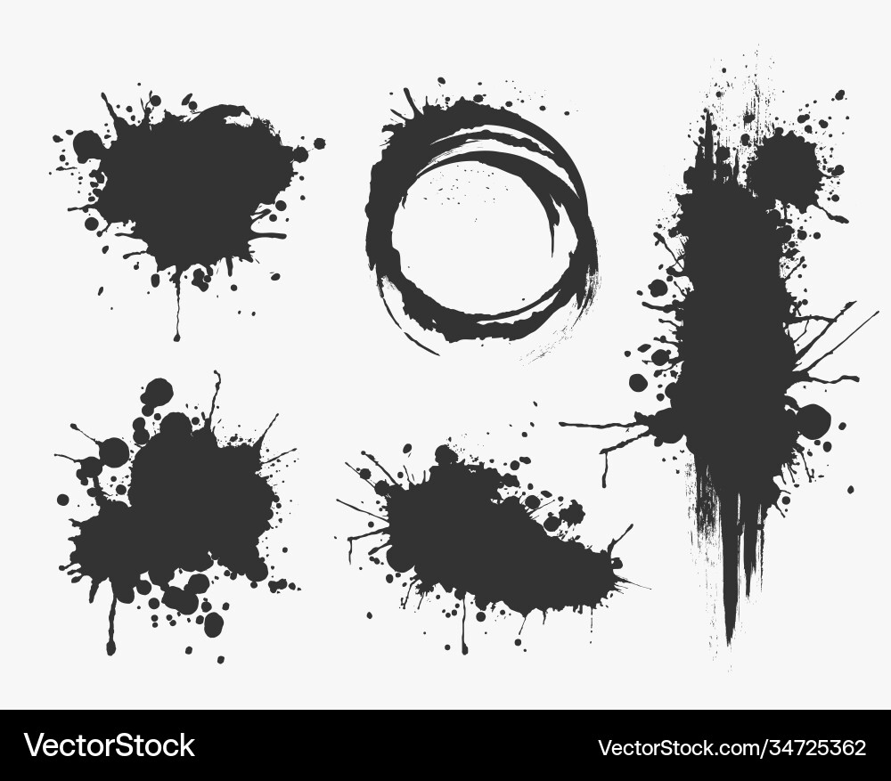 Ink spots set collection in black and Royalty Free Vector