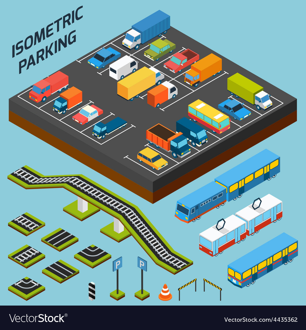 Isometric parking elements Royalty Free Vector Image