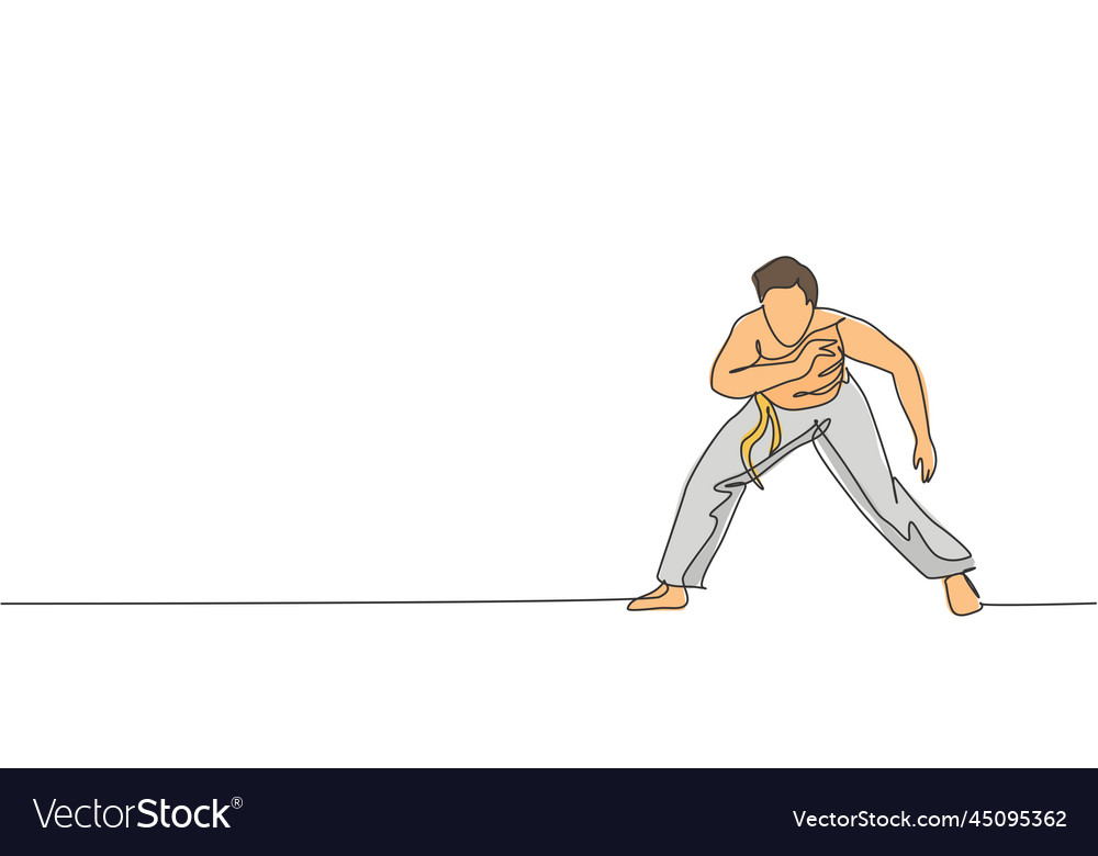 One single line drawing of young energetic man Vector Image
