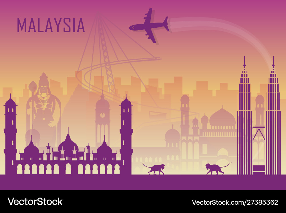 Travel background with landmarks malaysia Vector Image
