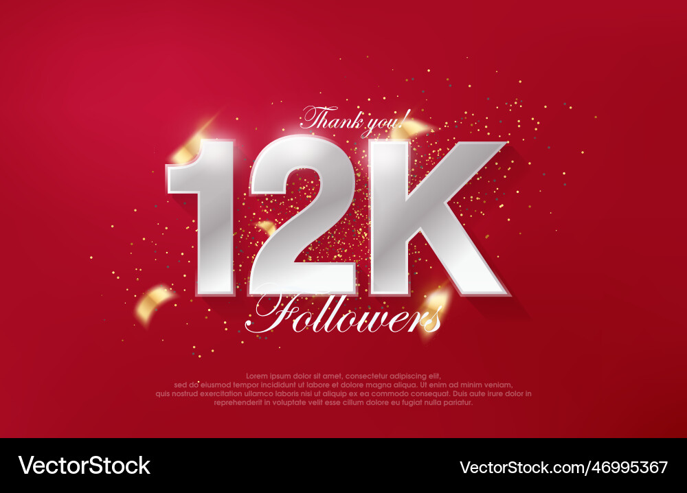 12k followers with luxurious silver numbers on a Vector Image