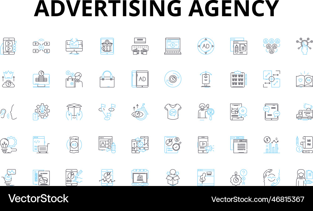 Advertising agency linear icons set creativity Vector Image