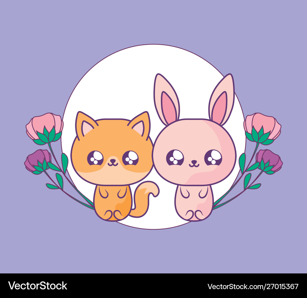 Cute fox with rabbit baby animals kawaii Vector Image