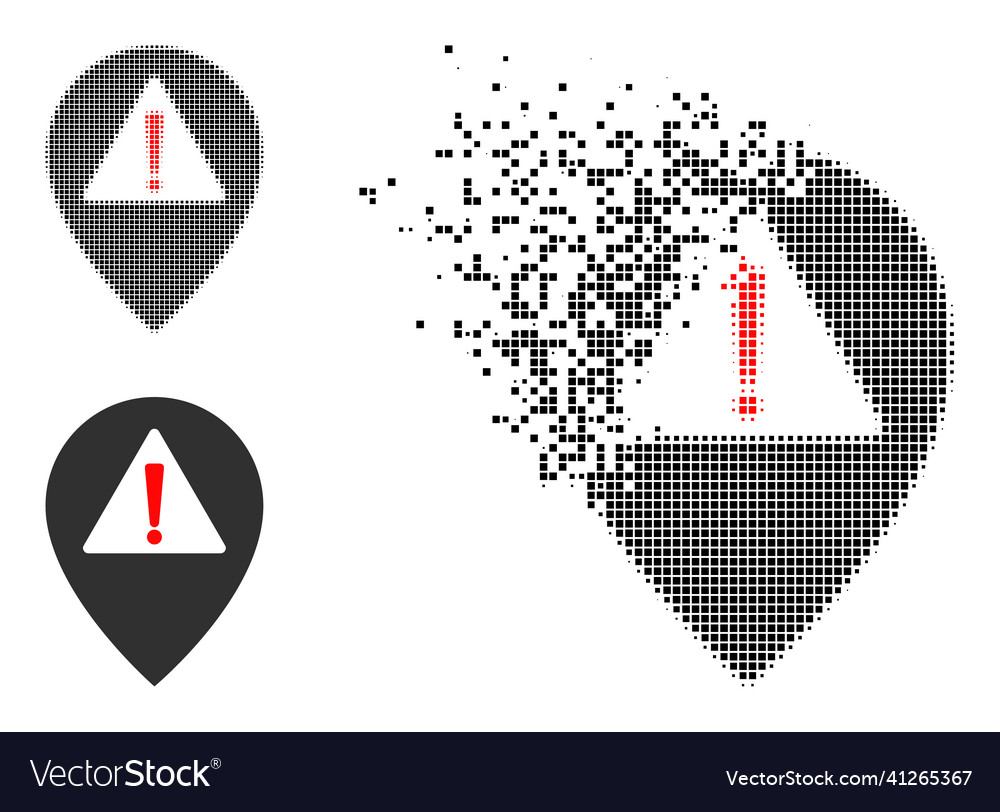 Damaged dot and original warning map pointer icon Vector Image