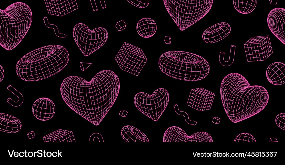 Geometry wireframe shapes and grids in neon pink Vector Image