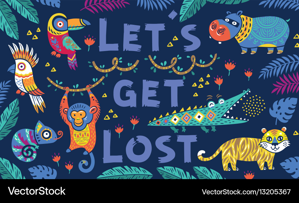 Hand drawn poster with cool cartoon animals Vector Image