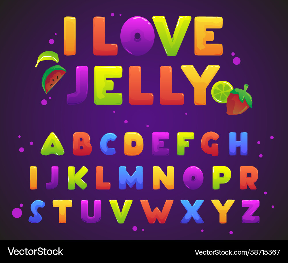 Jelly candy alphabet or children font flat Vector Image