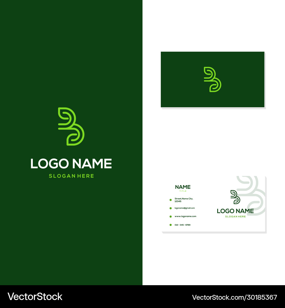 Letter b leaf nature abstract with business card Vector Image