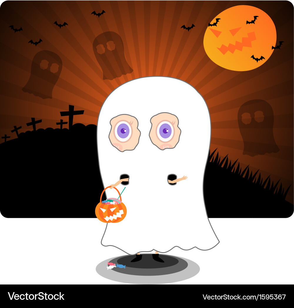 Little kid in halloween ghost costume Royalty Free Vector