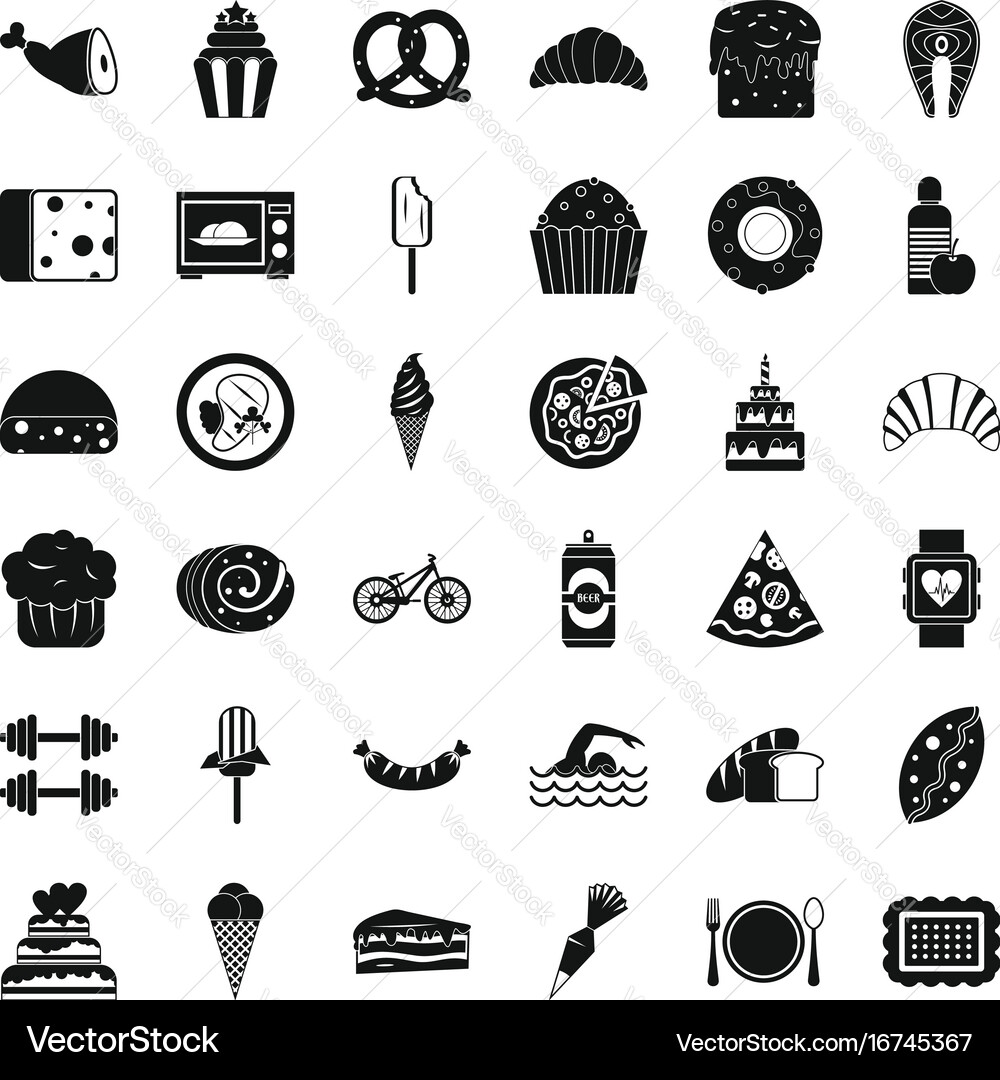 Many calories icons set simple style Royalty Free Vector