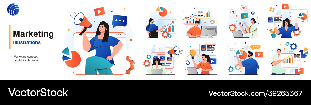 Marketing isolated set successful promotion Vector Image