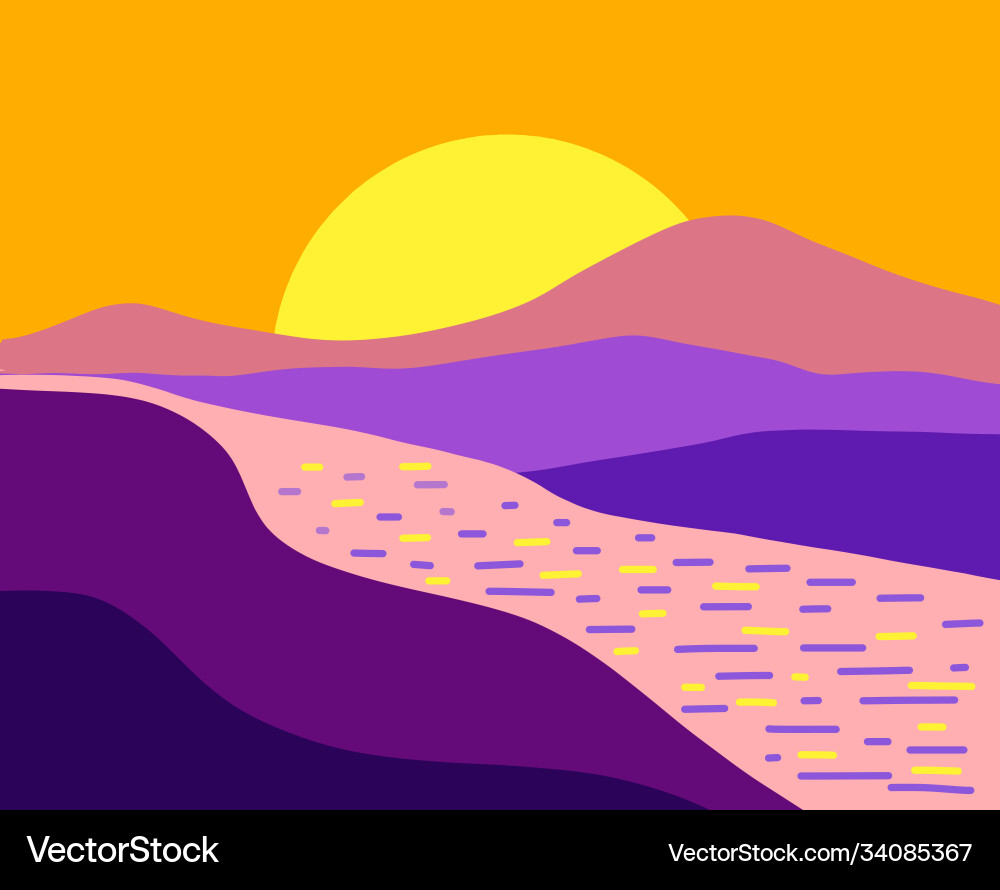 River and mountains at sunset nature landscape Vector Image