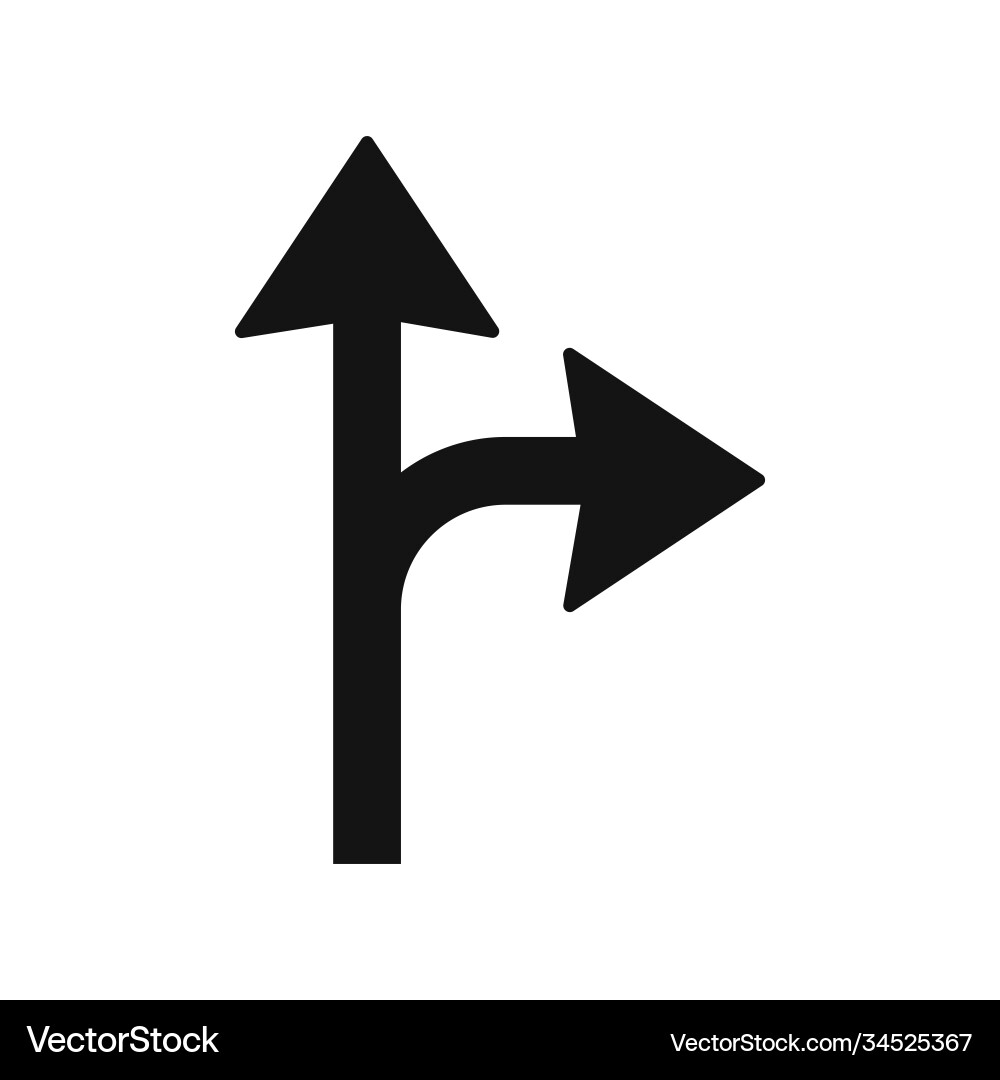 Turn right or proceed straight glyph icon road Vector Image