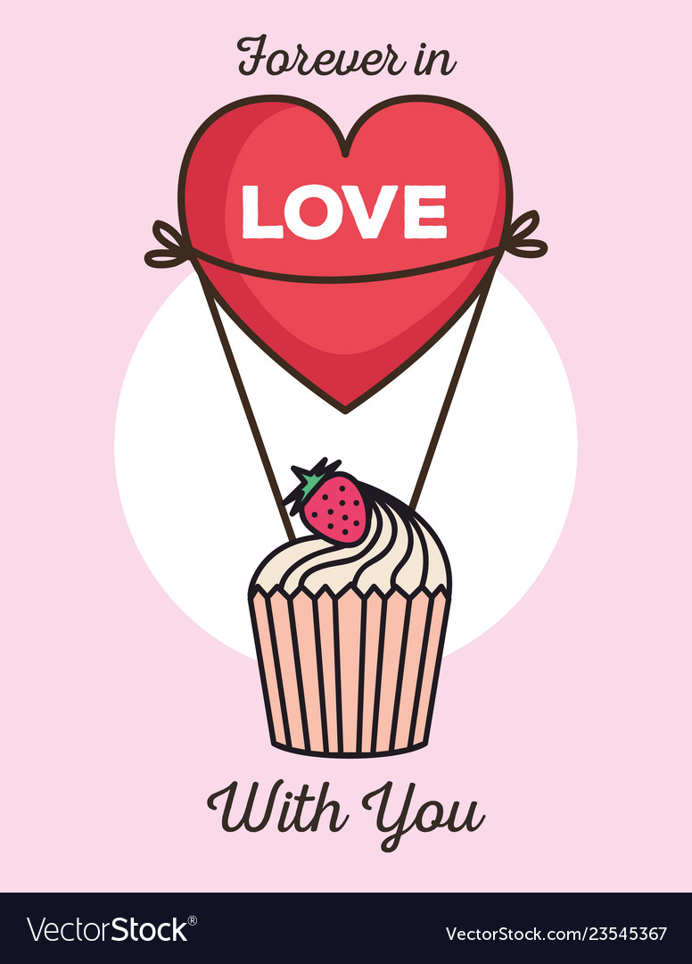 Valentines day card with cupcake and heart Vector Image
