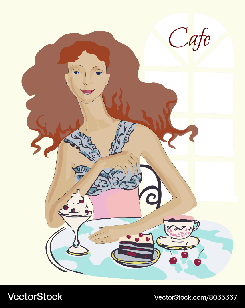 Young womanin in cafe Royalty Free Vector Image