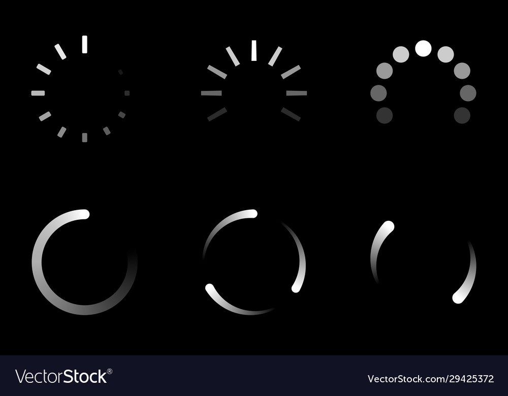 Isolated loading icon set on black background Vector Image