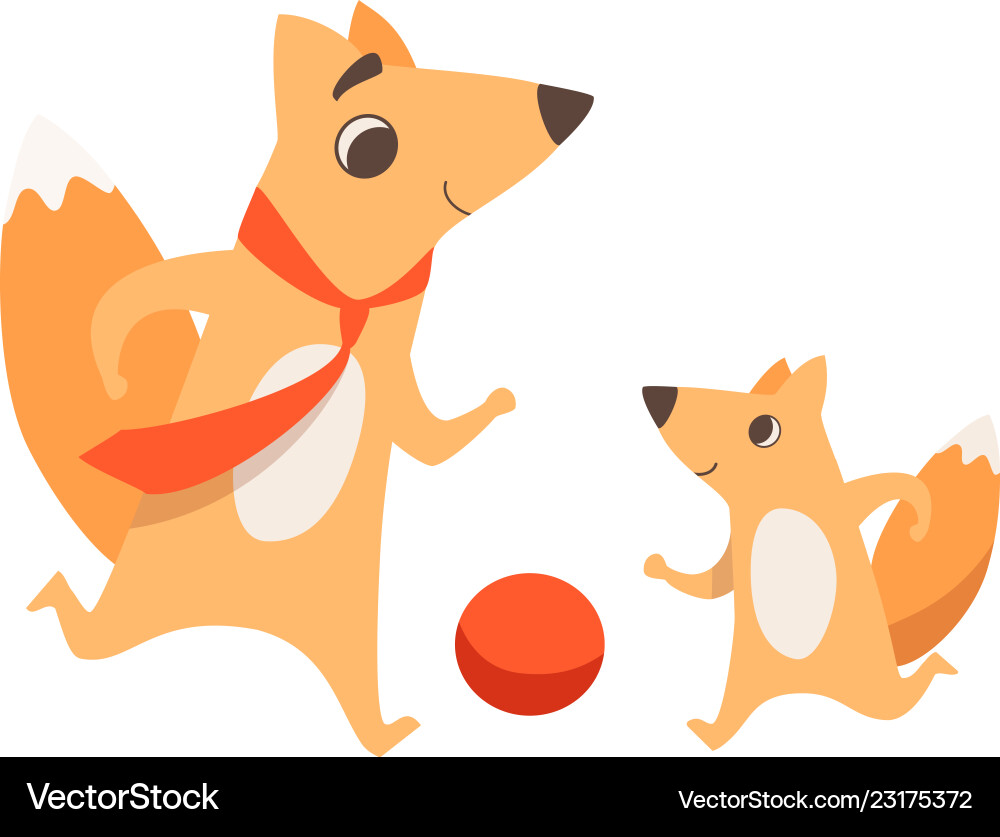 Loving father fox playing with ball his Royalty Free Vector