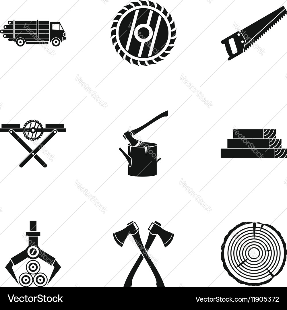 Sawing woods icons set simple style Royalty Free Vector