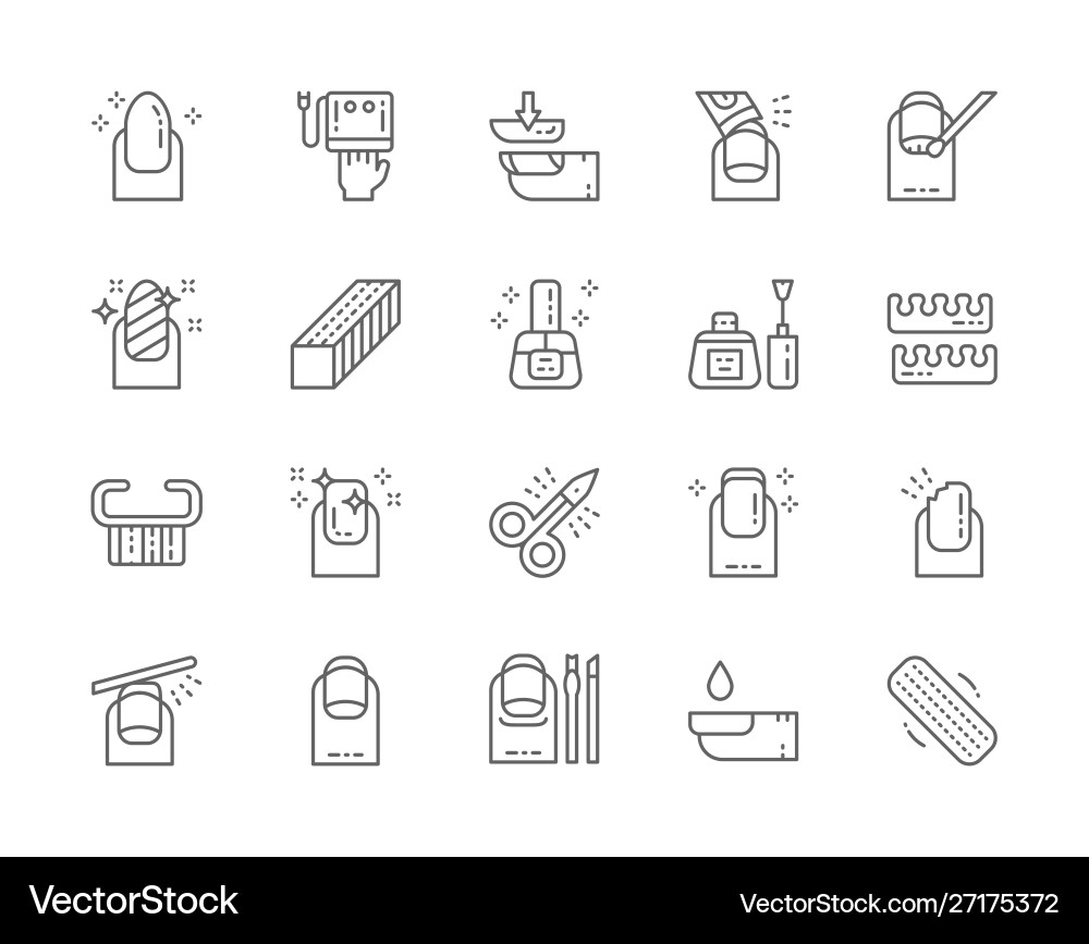 Set nail salon line icons manicure tools Vector Image