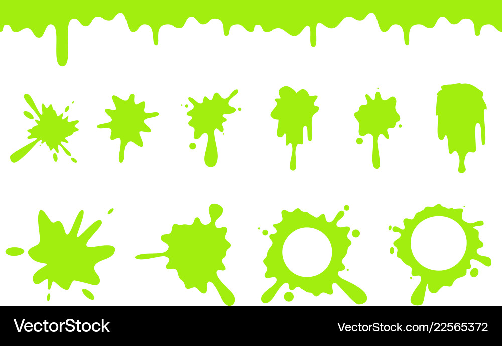 Spill green slime splash flowing dripping splatter