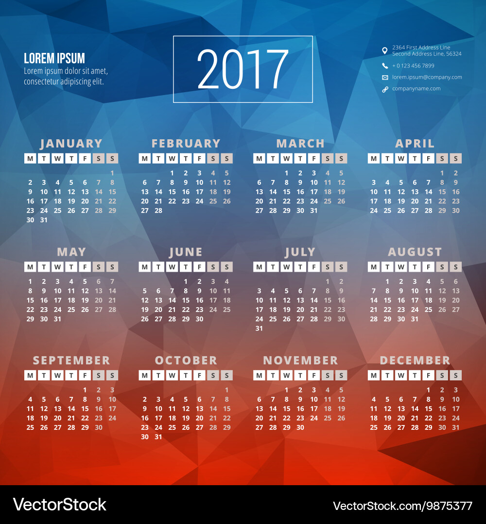Calendar for 2017 year design stationery template Vector Image