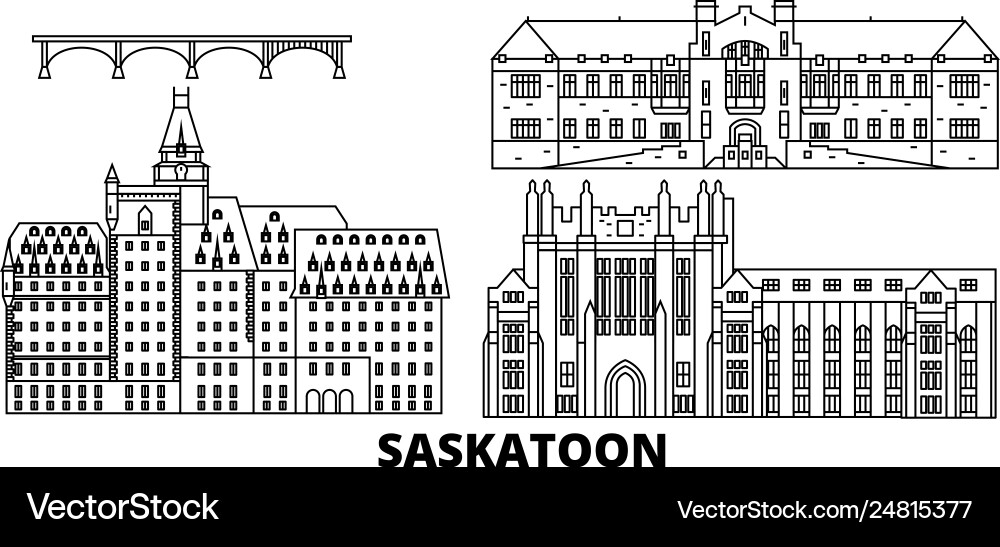 Canada saskatoon line travel skyline set Vector Image