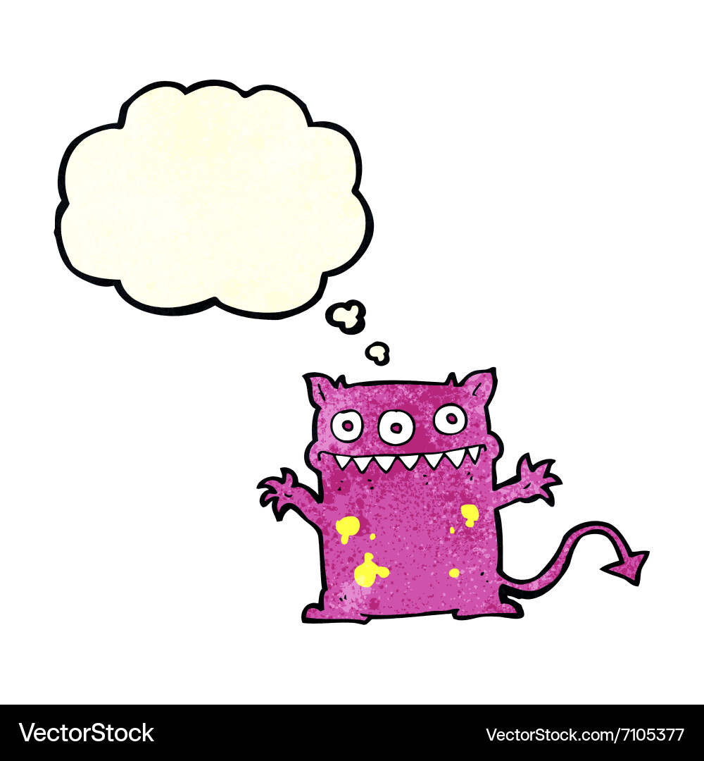 Cartoon little monster with thought bubble Vector Image
