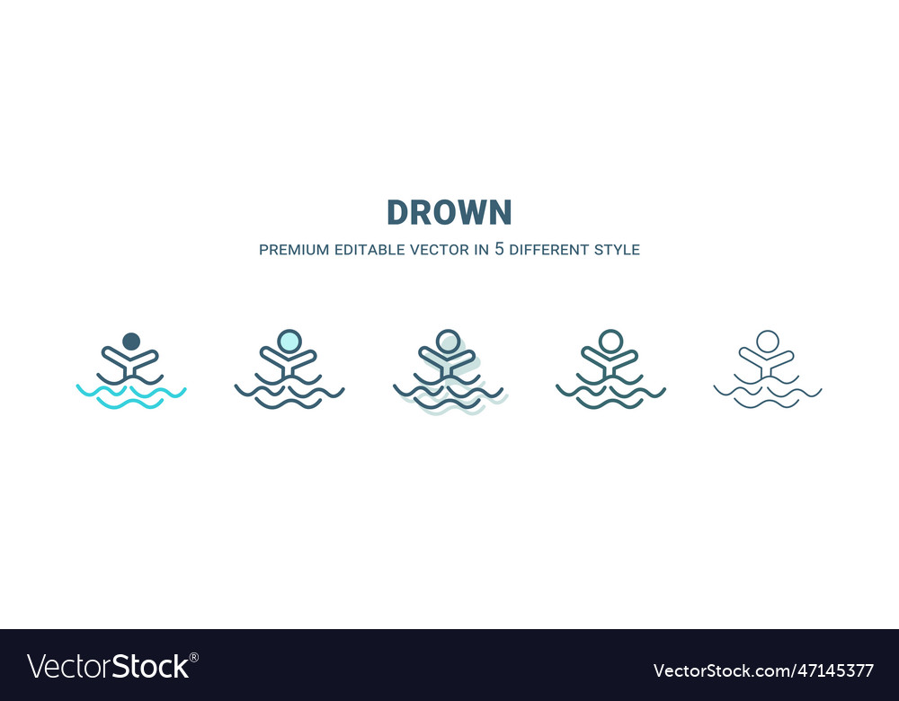 Drown icon in 5 different style outline filled Vector Image
