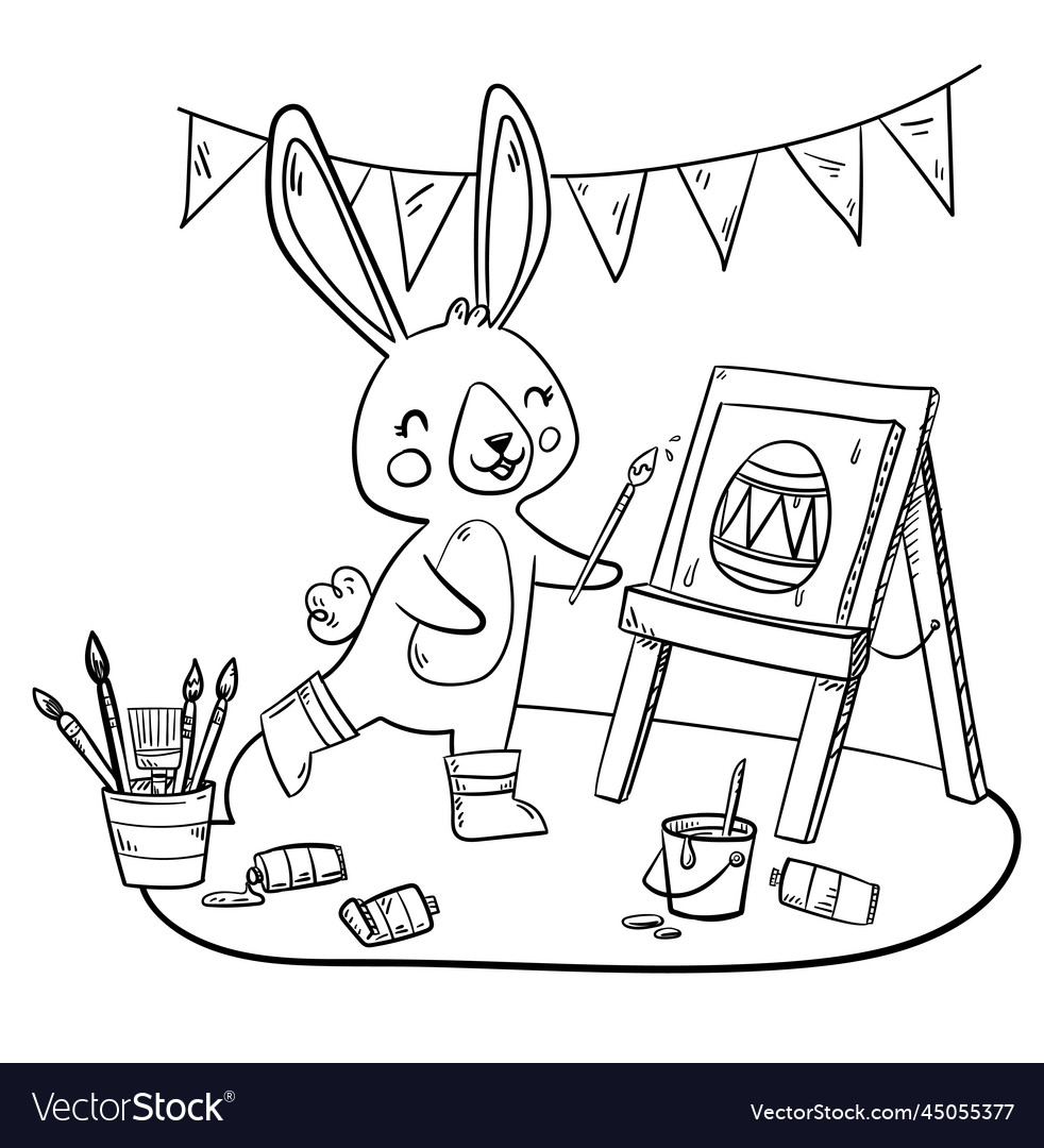 Easter bunny egg coloring page Royalty Free Vector Image