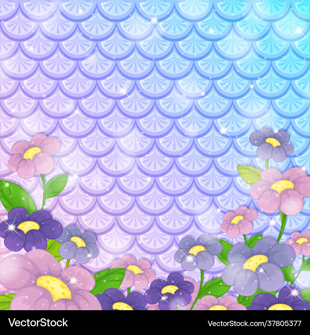 Fantasy fish scales background with many flowers Vector Image