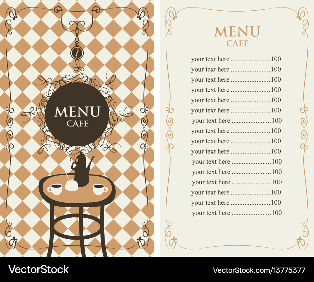 Menu for cafe with price list and served table Vector Image