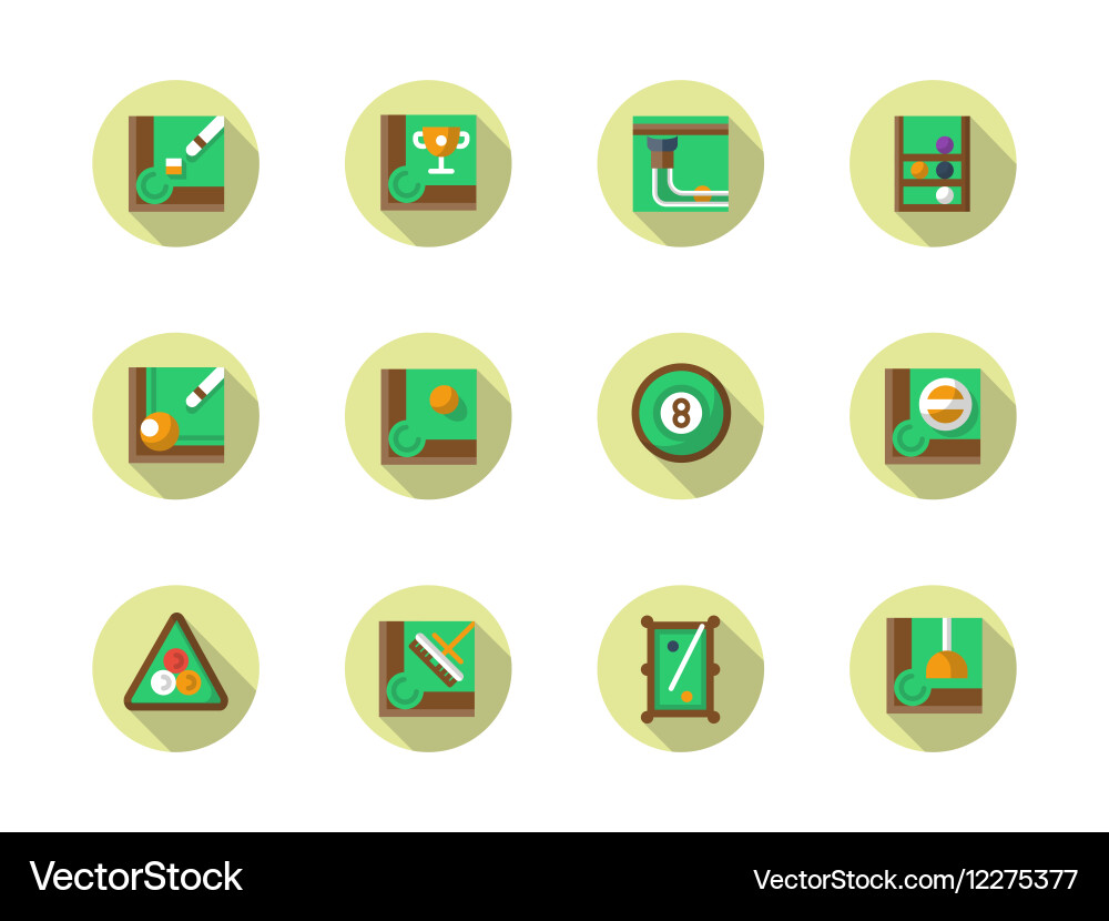 Poolroom round flat color icons set Royalty Free Vector