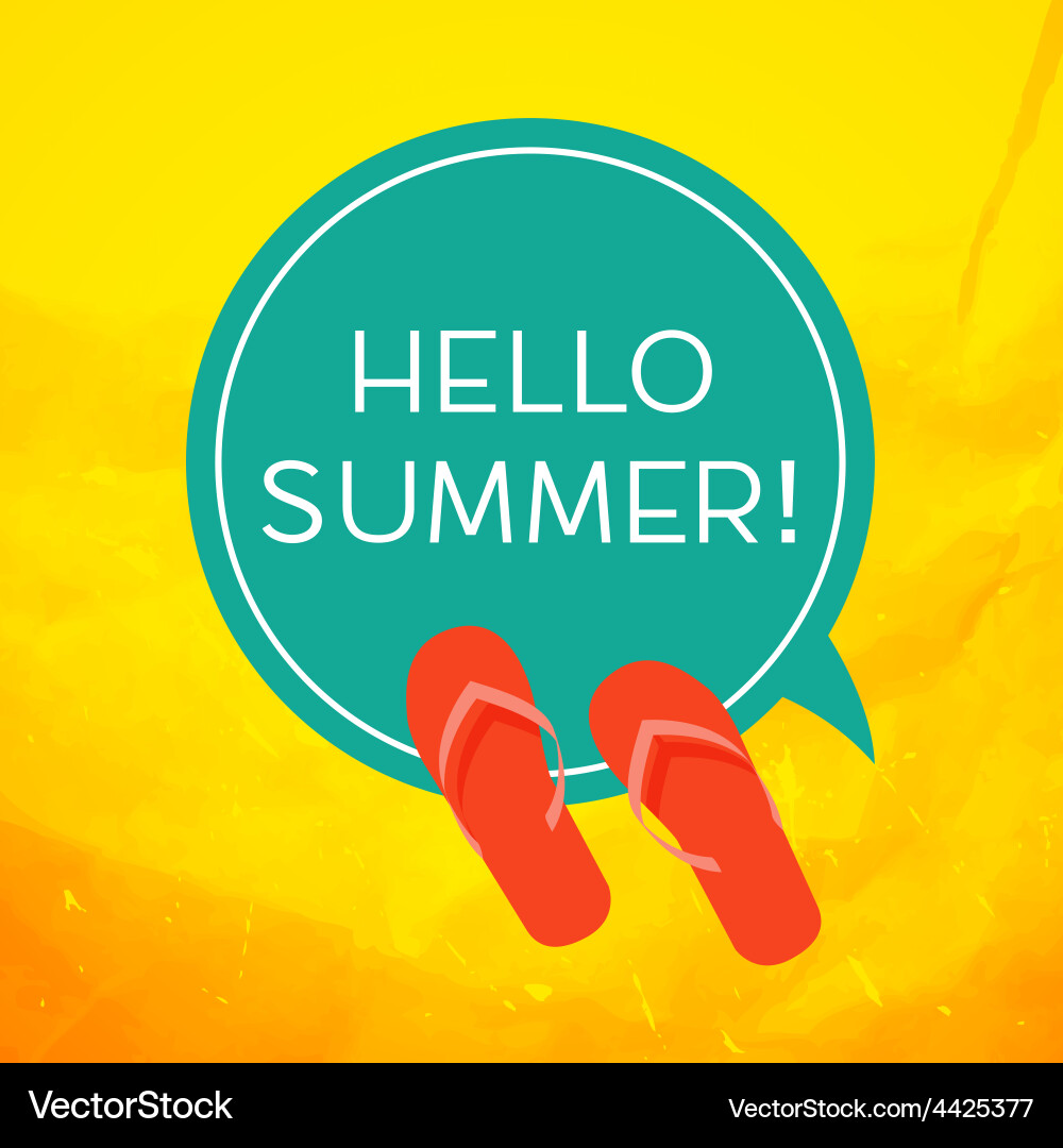 Round sticker with slippers and say hello Vector Image