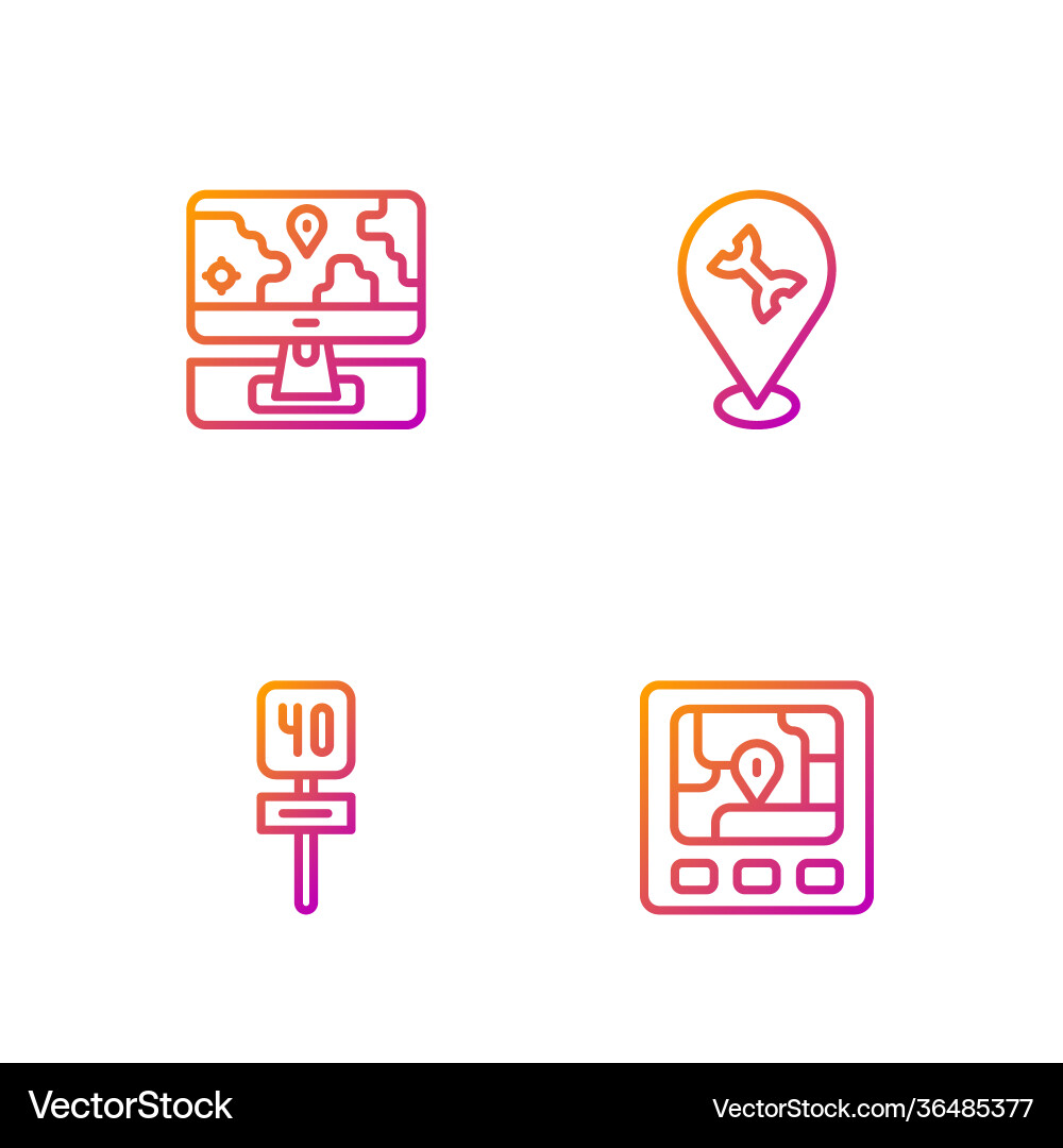 Set line gps device with map road traffic sign Vector Image