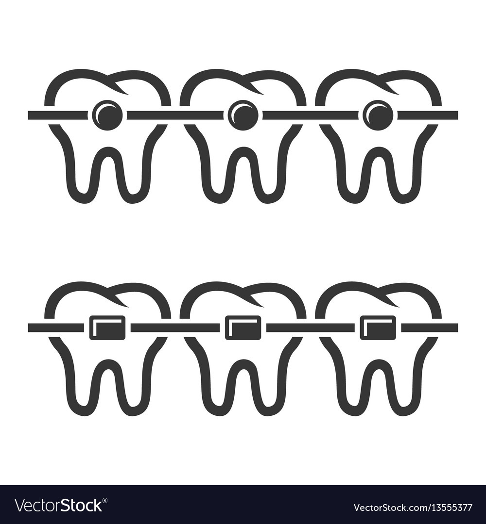 Teeth braces icons set on white background Vector Image Teeth braces icons set on white background Vector Image