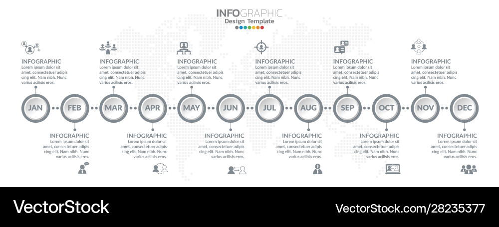 Timeline infographics design for 1 year 12 months Vector Image
