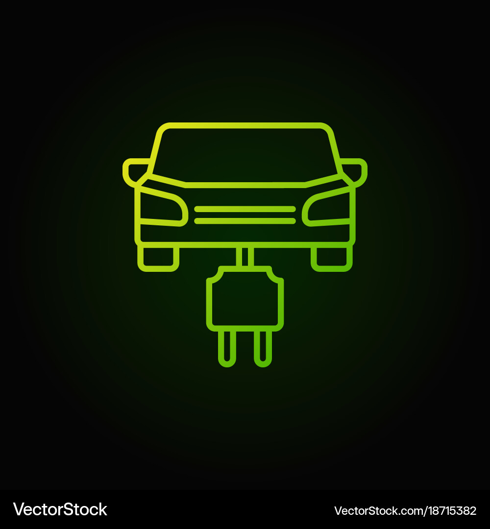 Car with plug green line icon electric Royalty Free Vector
