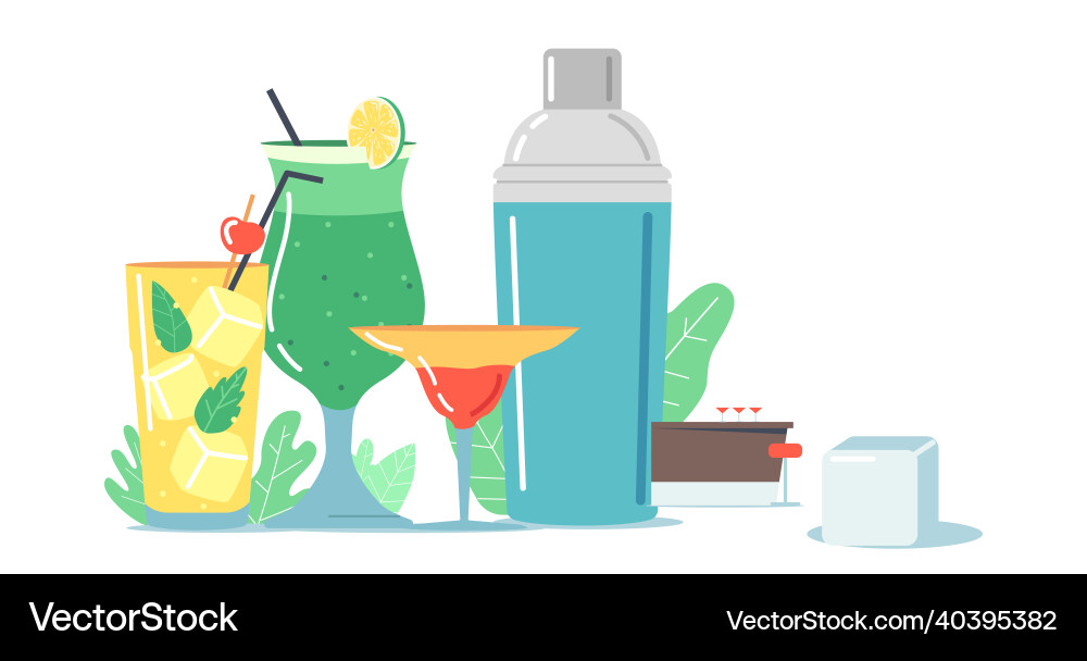 Cold drinks alcohol beverages in glass cups Vector Image