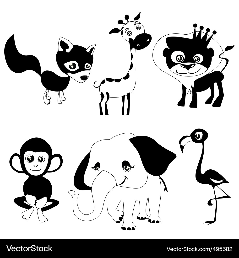 Cute animals black version Royalty Free Vector Image