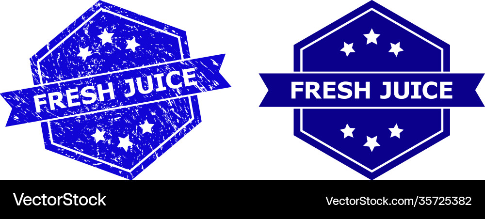 Hexagon fresh juice watermark with grunge surface Vector Image