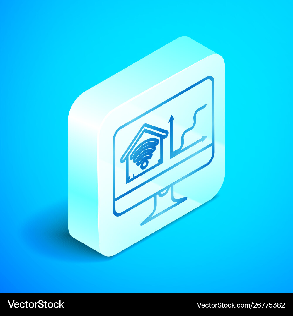 Isometric line computer monitor with smart home Vector Image