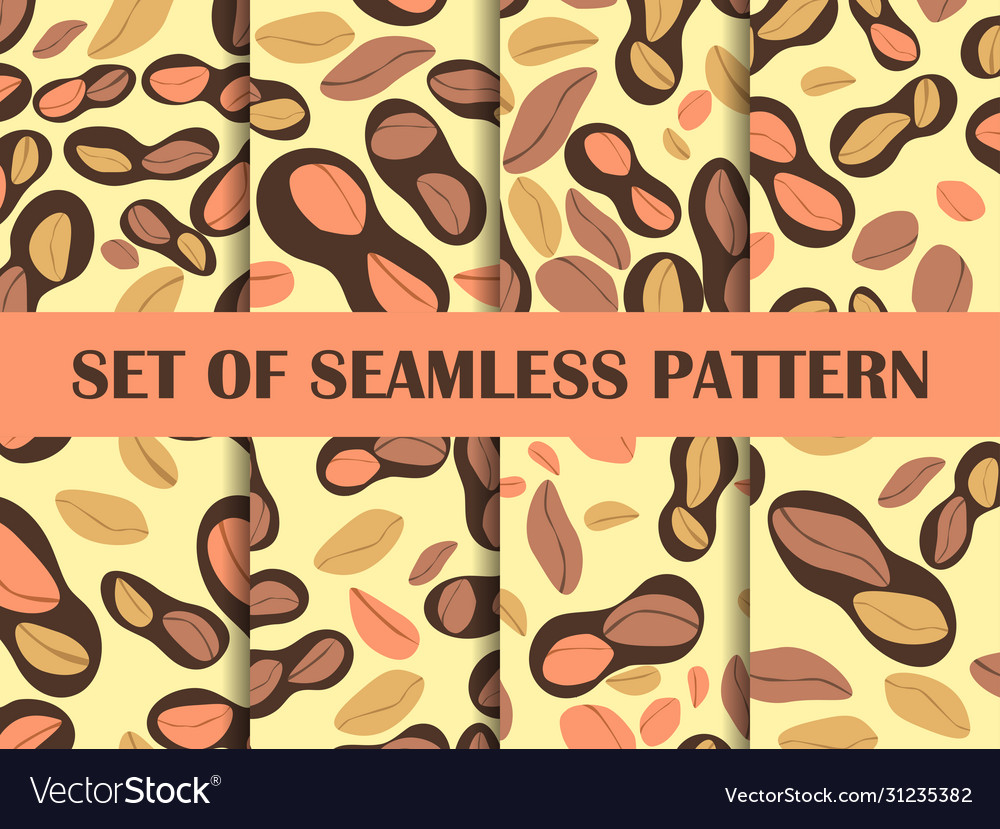 Peanut set seamless pattern roasted peanuts Vector Image