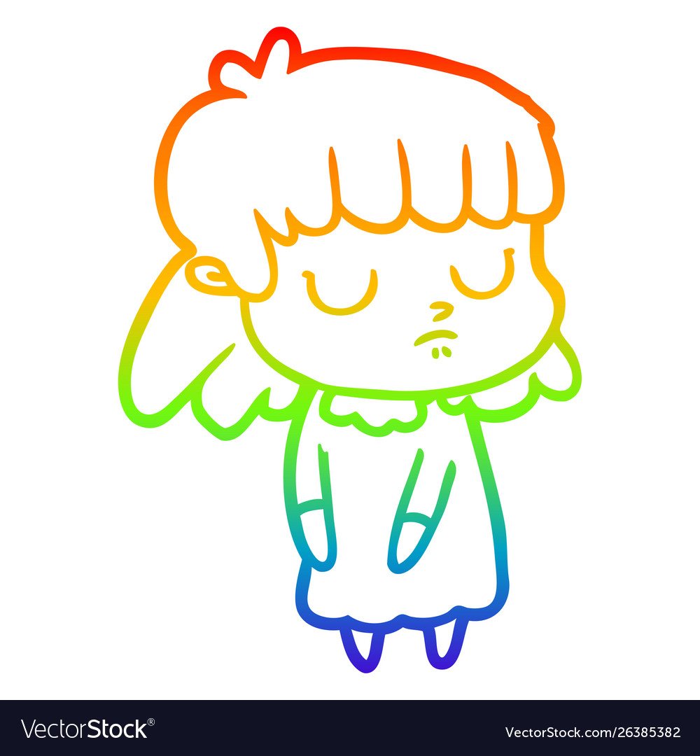 Rainbow gradient line drawing cartoon indifferent Vector Image