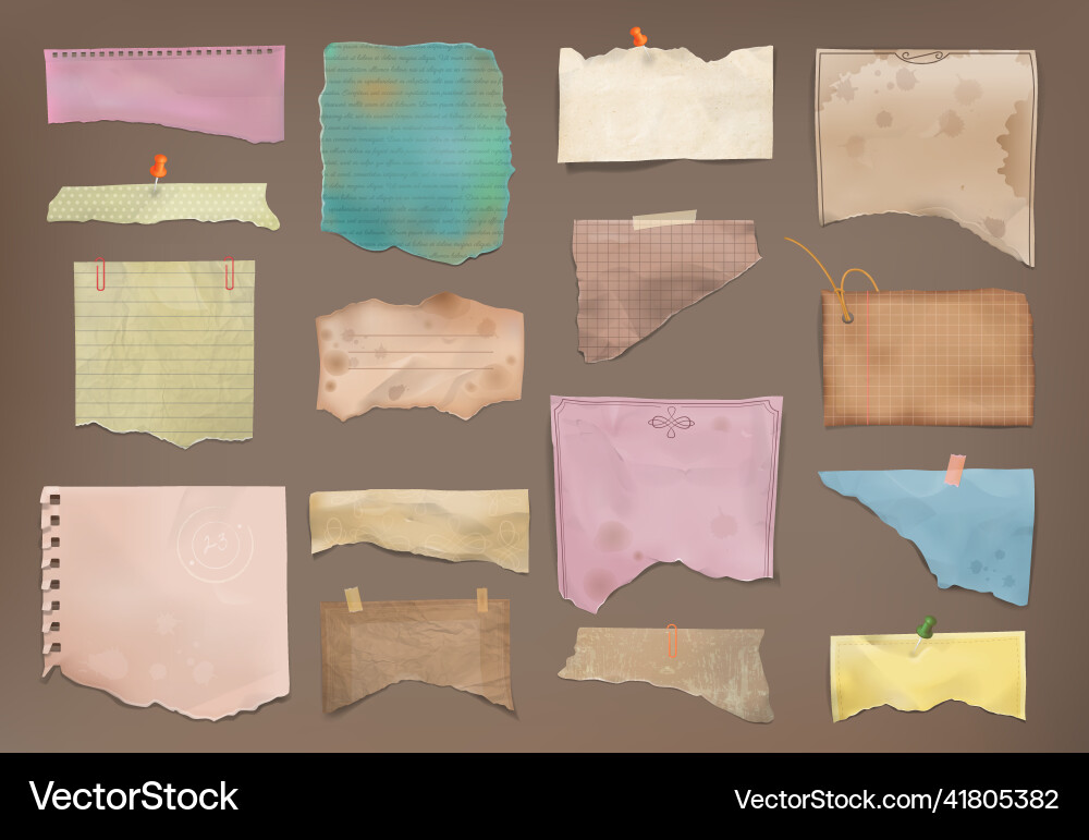 Ripped paper vintage realistic set Royalty Free Vector Image