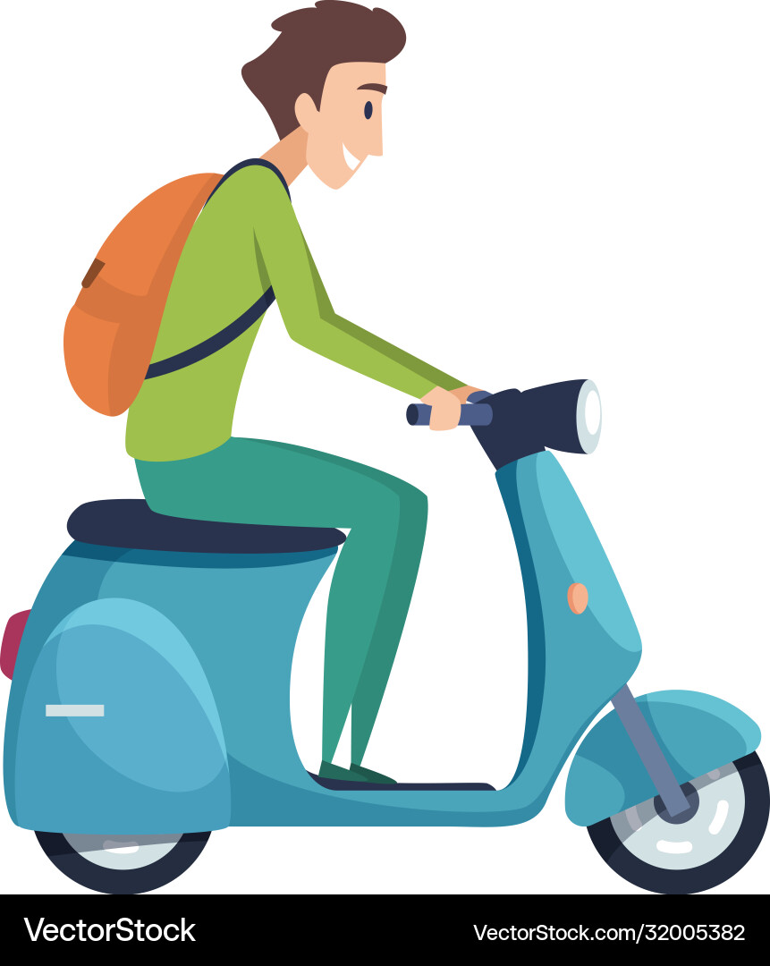 Young man on scooter student ride motorcycle Vector Image