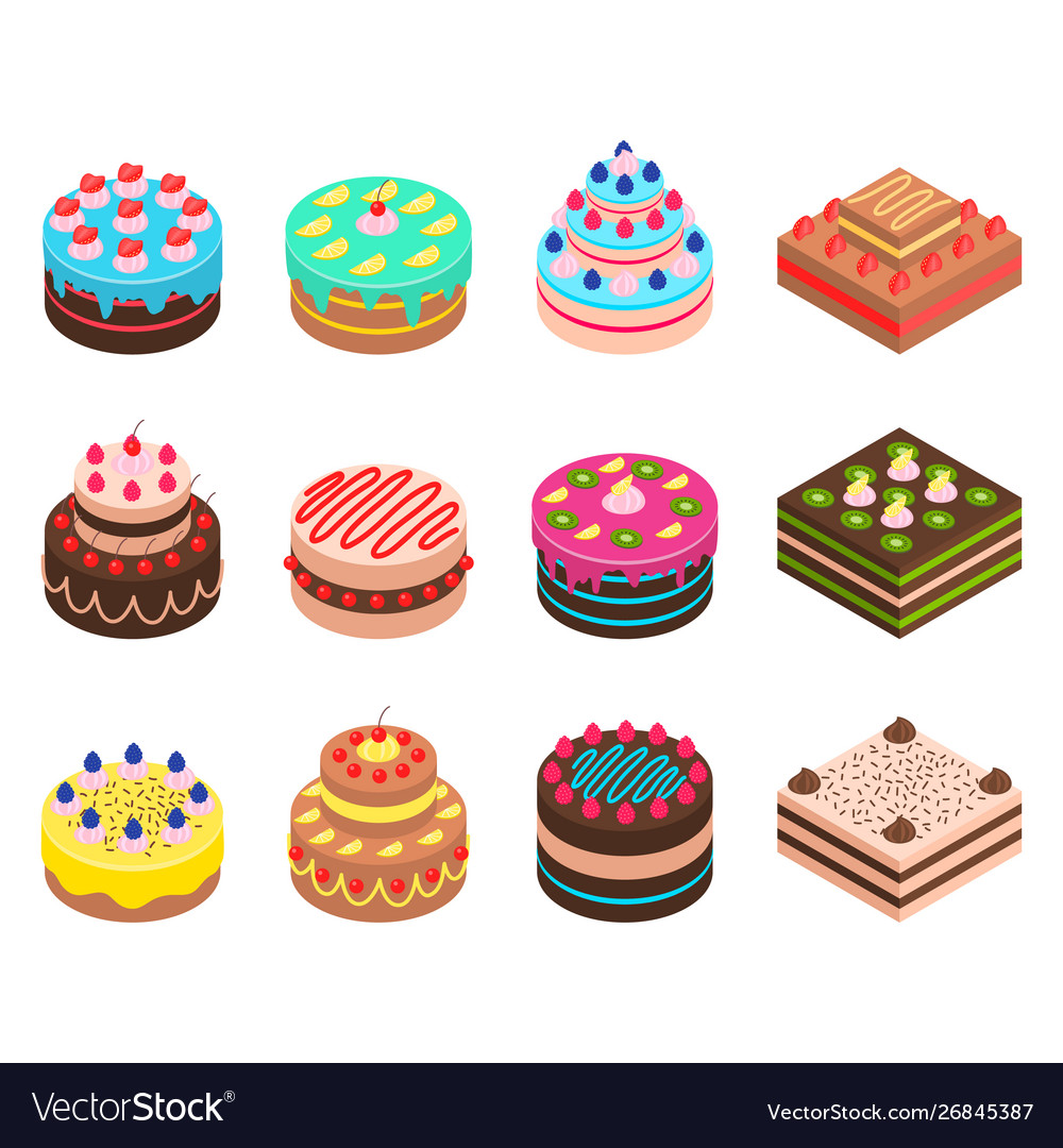 Cake sign 3d icon set isometric view Royalty Free Vector Cake sign 3d icon set isometric view Royalty Free Vector