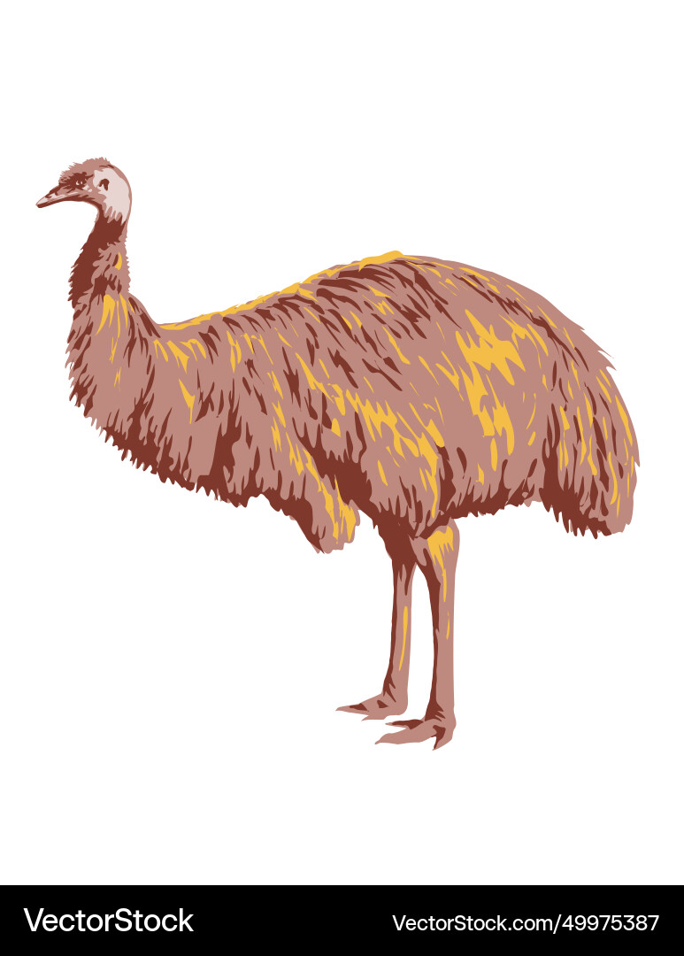 Emu side view isolated background art deco wpa Vector Image